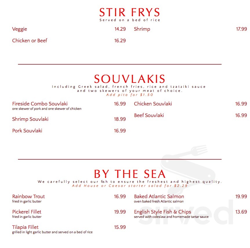 Fireside Deli & Family Restaurant menu in Kitchener, Ontario, Canada