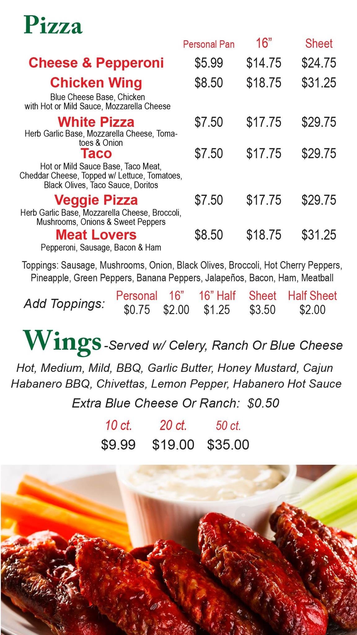 Pizono's Bar & Grill menu in Kill Buck, New York, USA