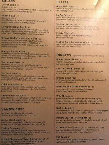 Cedar Creek Inn menu in Brea, California, USA