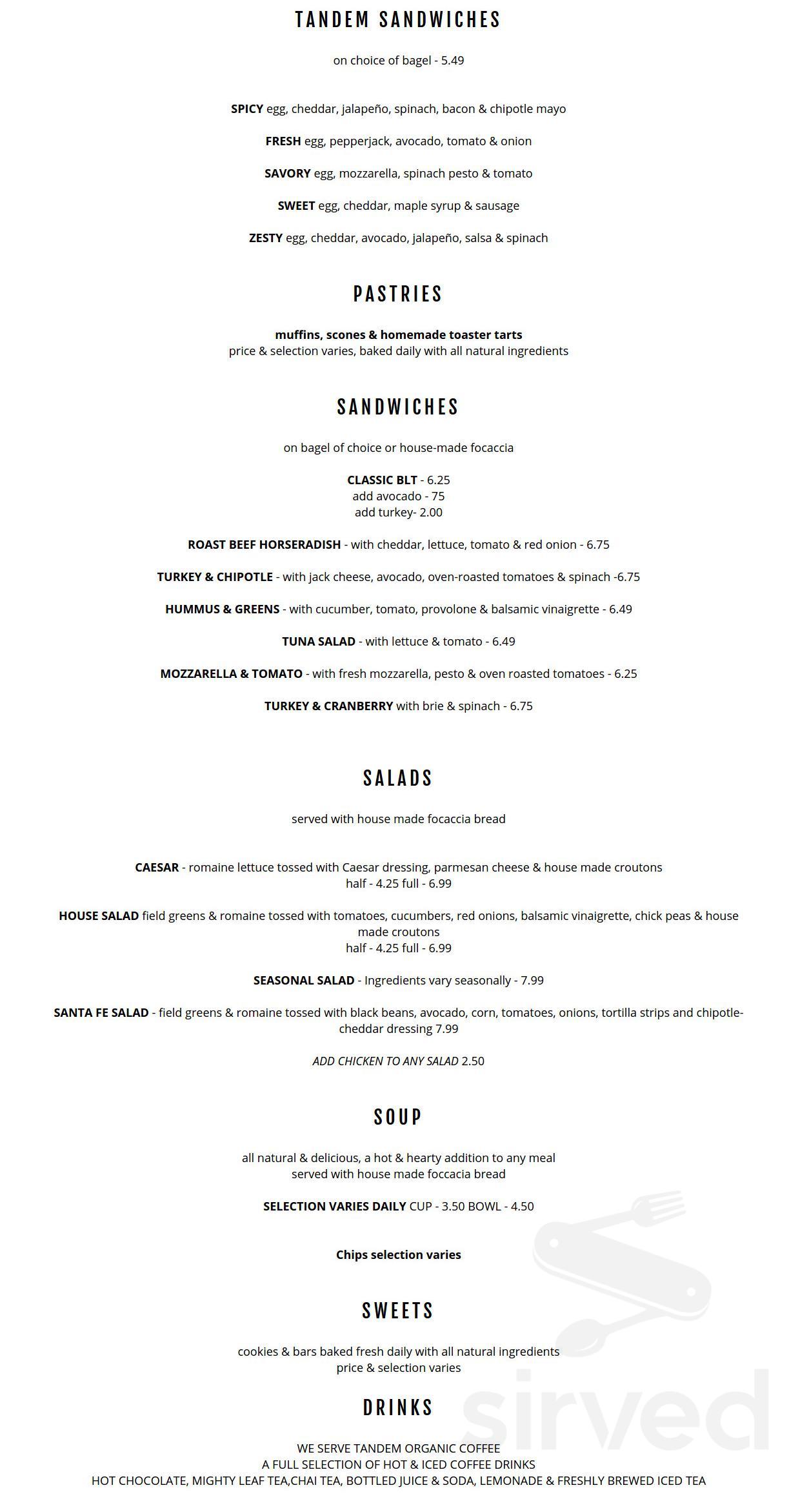 Menu - Florence MA's Tandem Bagel Company | Sirved