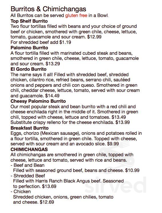 Palomino Mexican Restaurant menu in Loveland, Colorado, USA