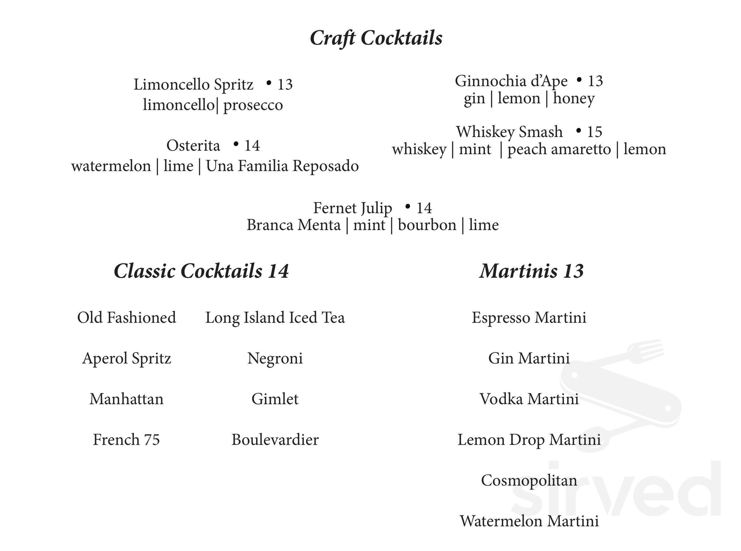 Avoli Osteria menus in Omaha, Nebraska, United States