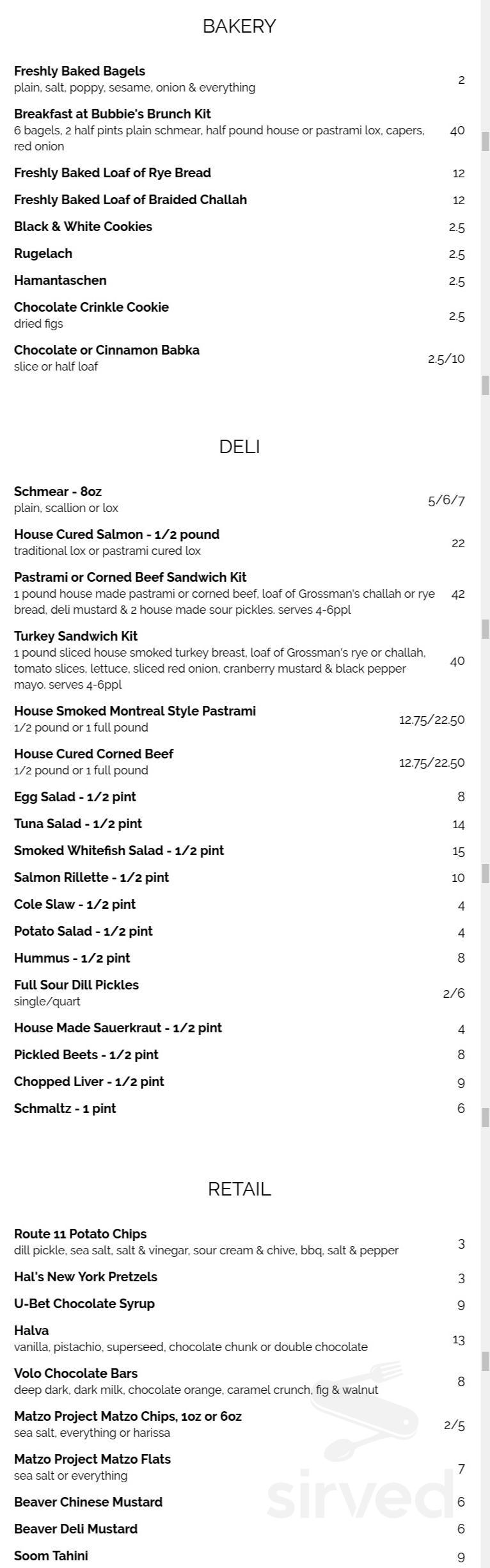 Menu - Santa Rosa CA's Grossman's Noshery & Bar | Sirved