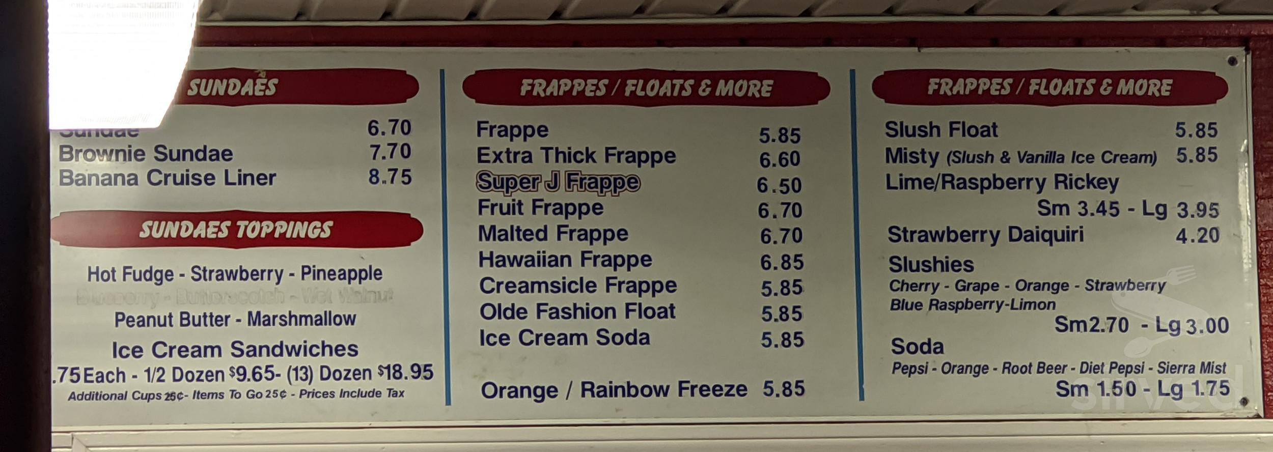 Jay Gee's Ice Cream and Fun Center menus in Methuen, Massachusetts ...