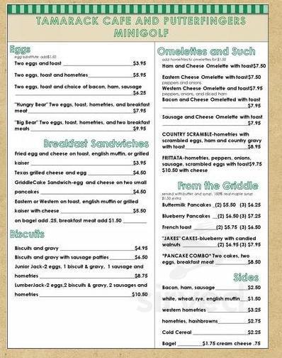 Menu - Inlet NY's Tamarack Cafe & Putterfingers Mini Golf | Sirved