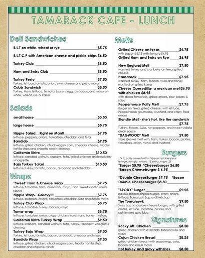Menu - Inlet NY's Tamarack Cafe & Putterfingers Mini Golf | Sirved