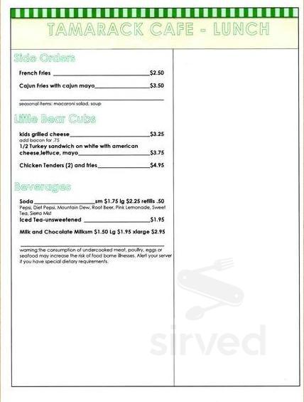 Menu - Inlet NY's Tamarack Cafe & Putterfingers Mini Golf | Sirved