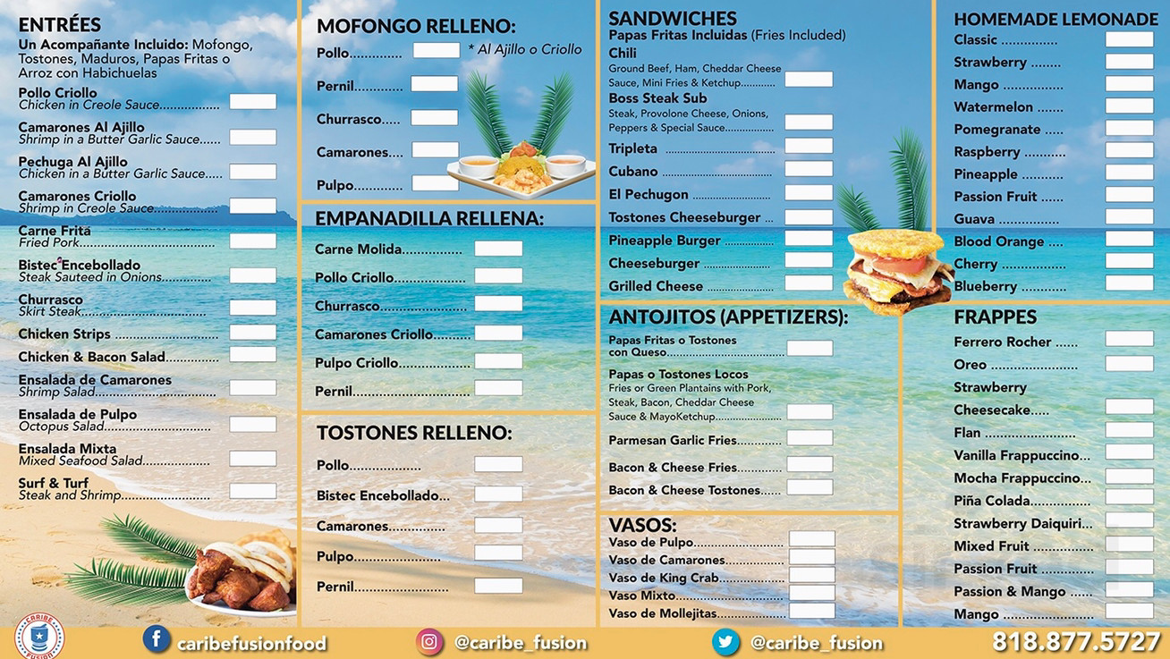 Caribe Fusion menus in Davenport, Florida, United States