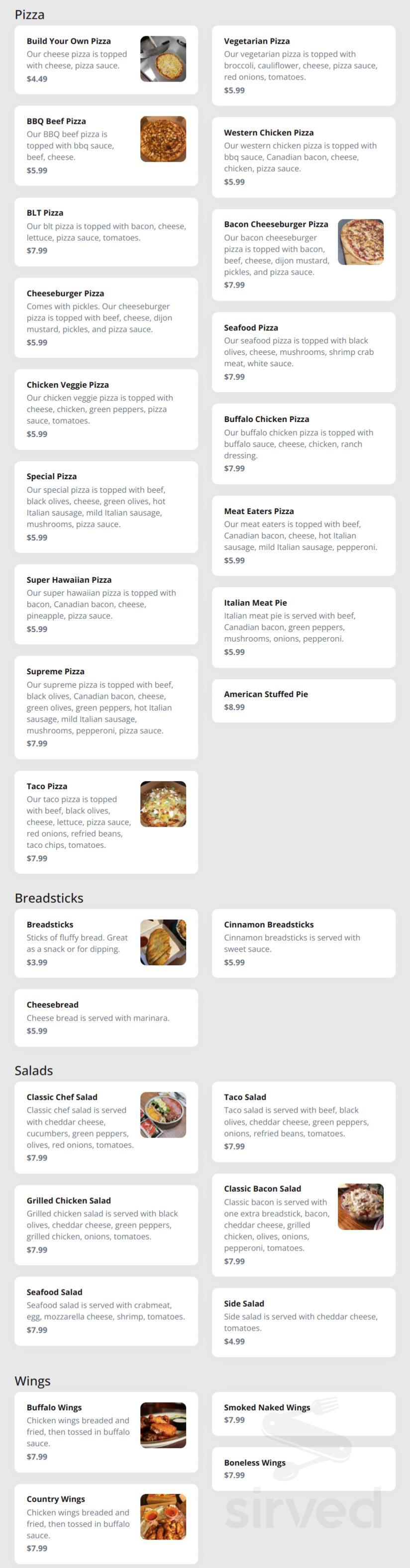 Menu - Minneapolis MN's CAMDEN MART & GREAT AMERICAN PIZZA | Sirved