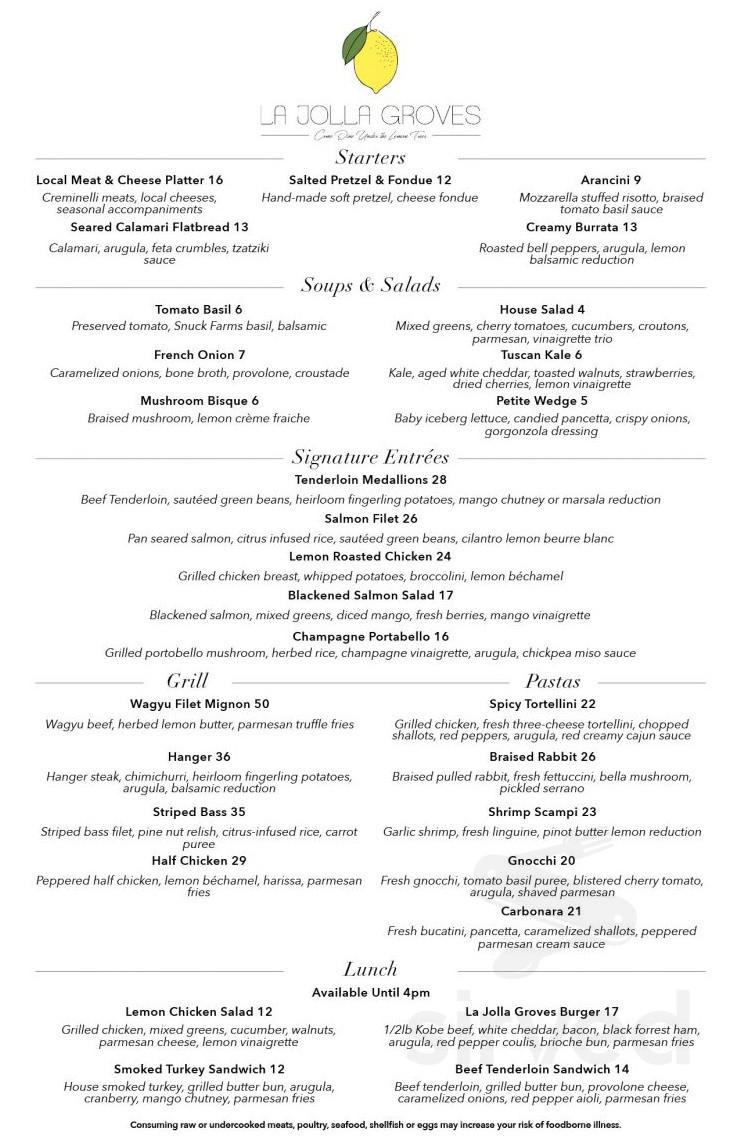 Menu for La Jolla Groves in Provo, UT | Sirved