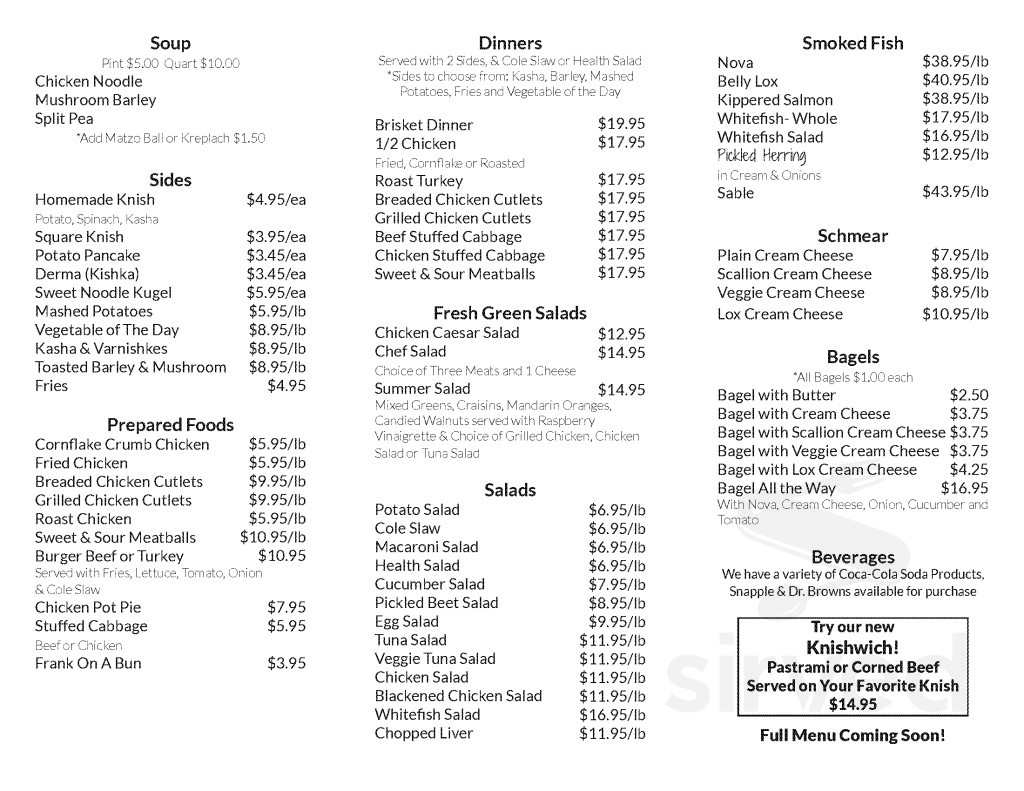 The Pickled Herring menu in Englishtown, New Jersey, USA