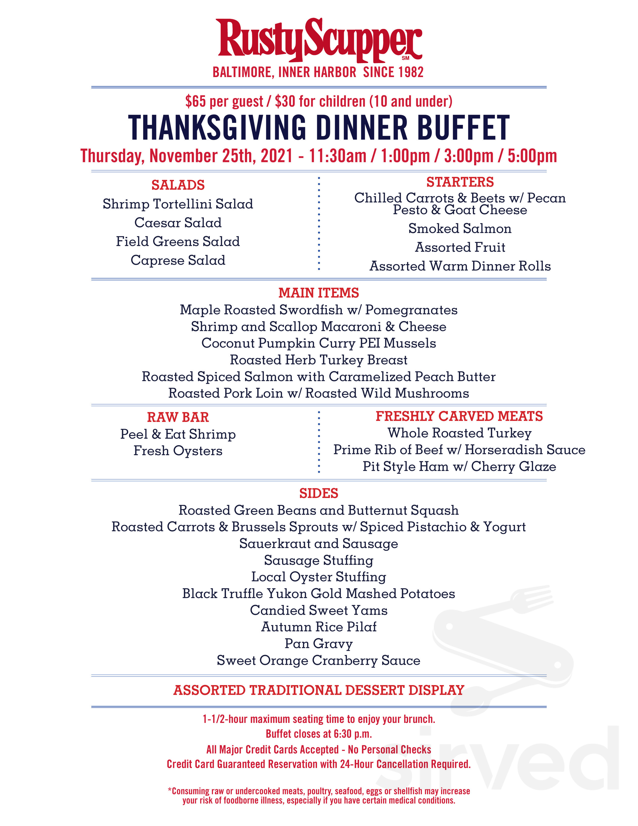 Rusty Scupper Restaurant & Bar menus in Baltimore, Maryland, United States