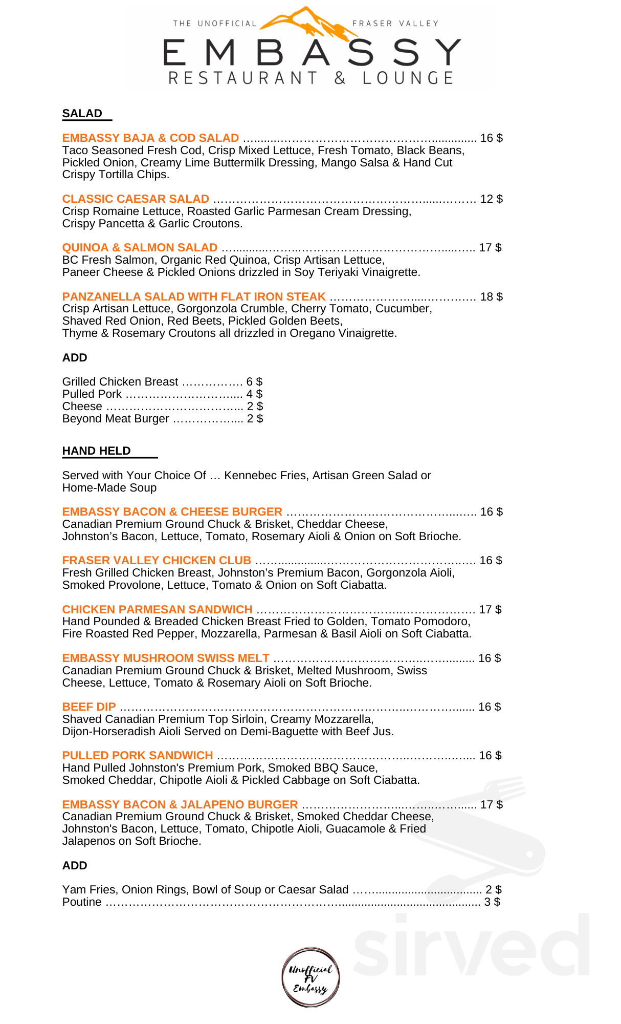 The Unofficial Fraser Valley Embassy menus in Chilliwack, British ...