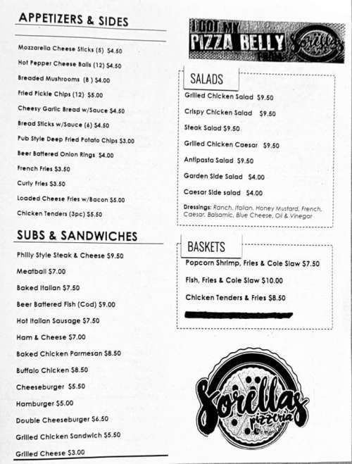 Sorella's Pizzeria menu in Mt Morris, Pennsylvania, USA