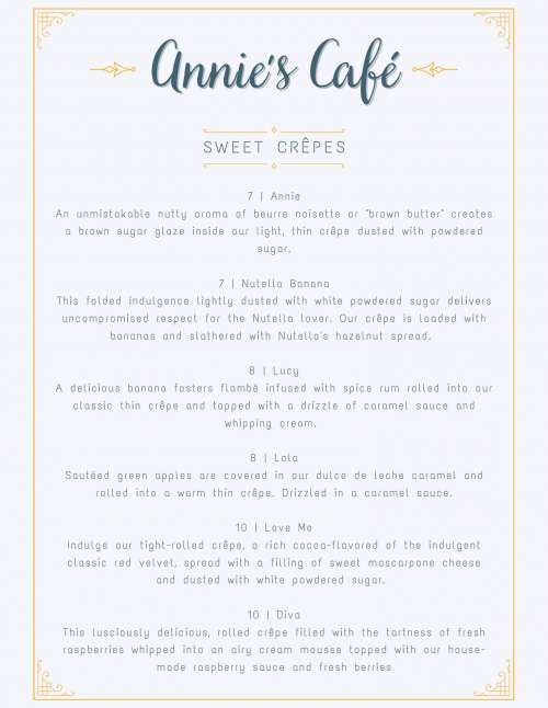 Annie's Cafe menu in Bountiful, Utah, USA