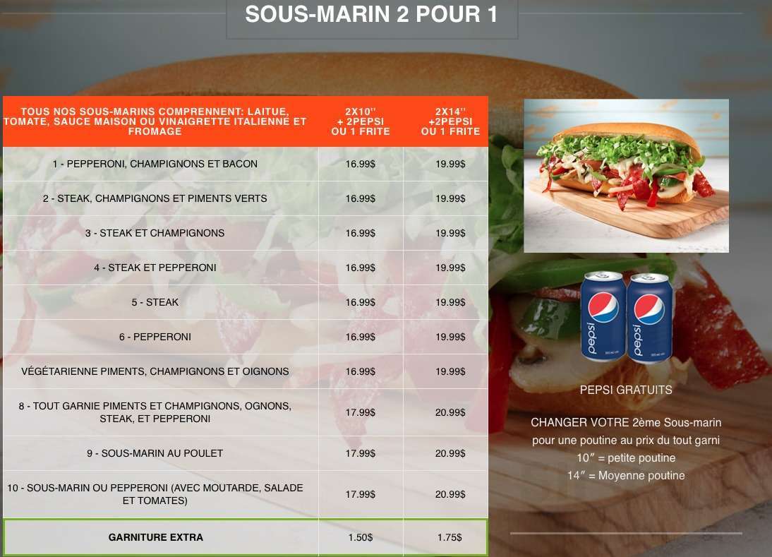 Botan Pizza menu in Saint-Eustache, Quebec, Canada