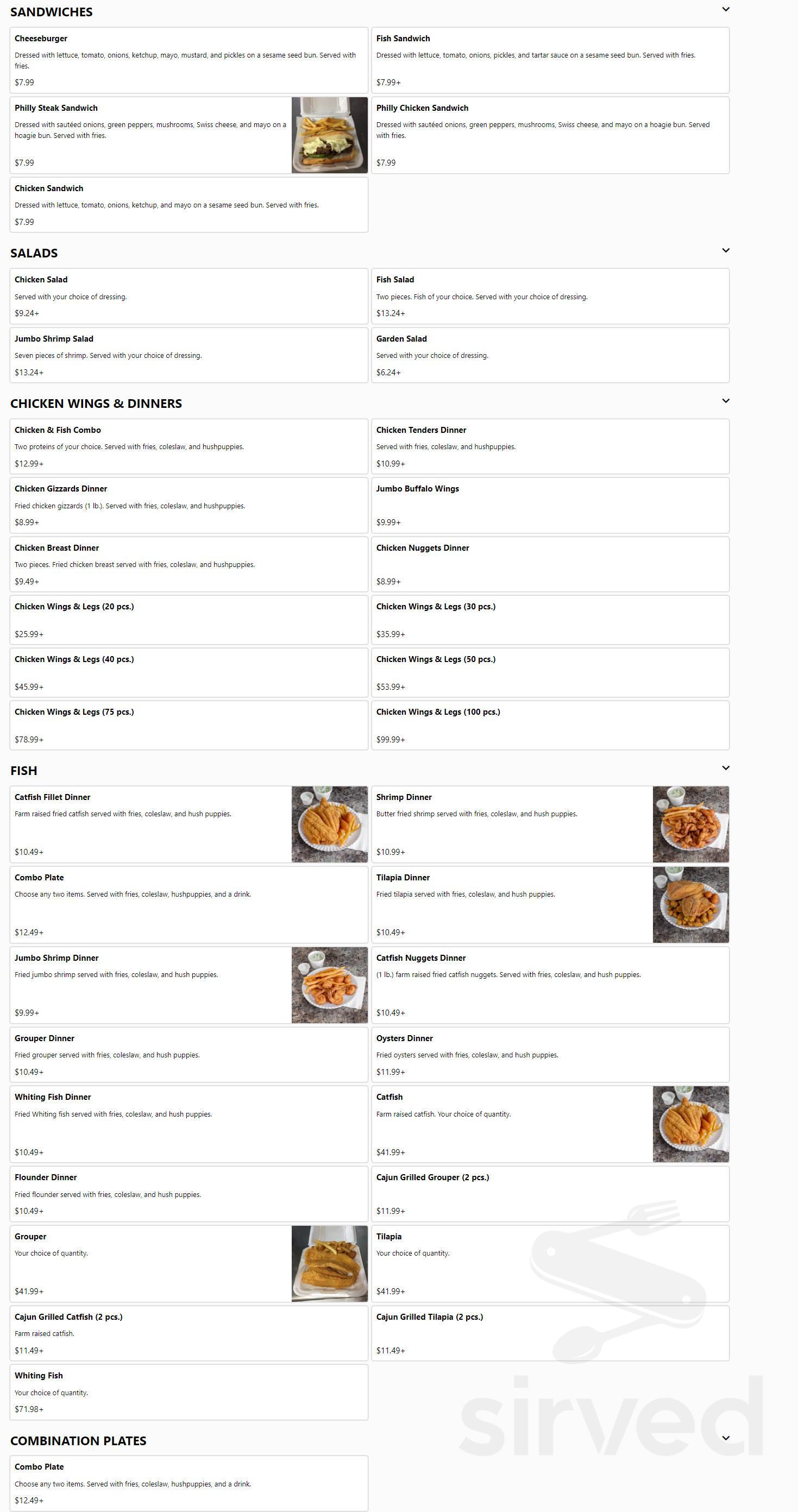 Sharks Fish & Chicken menu in Warner Robins, Georgia, USA