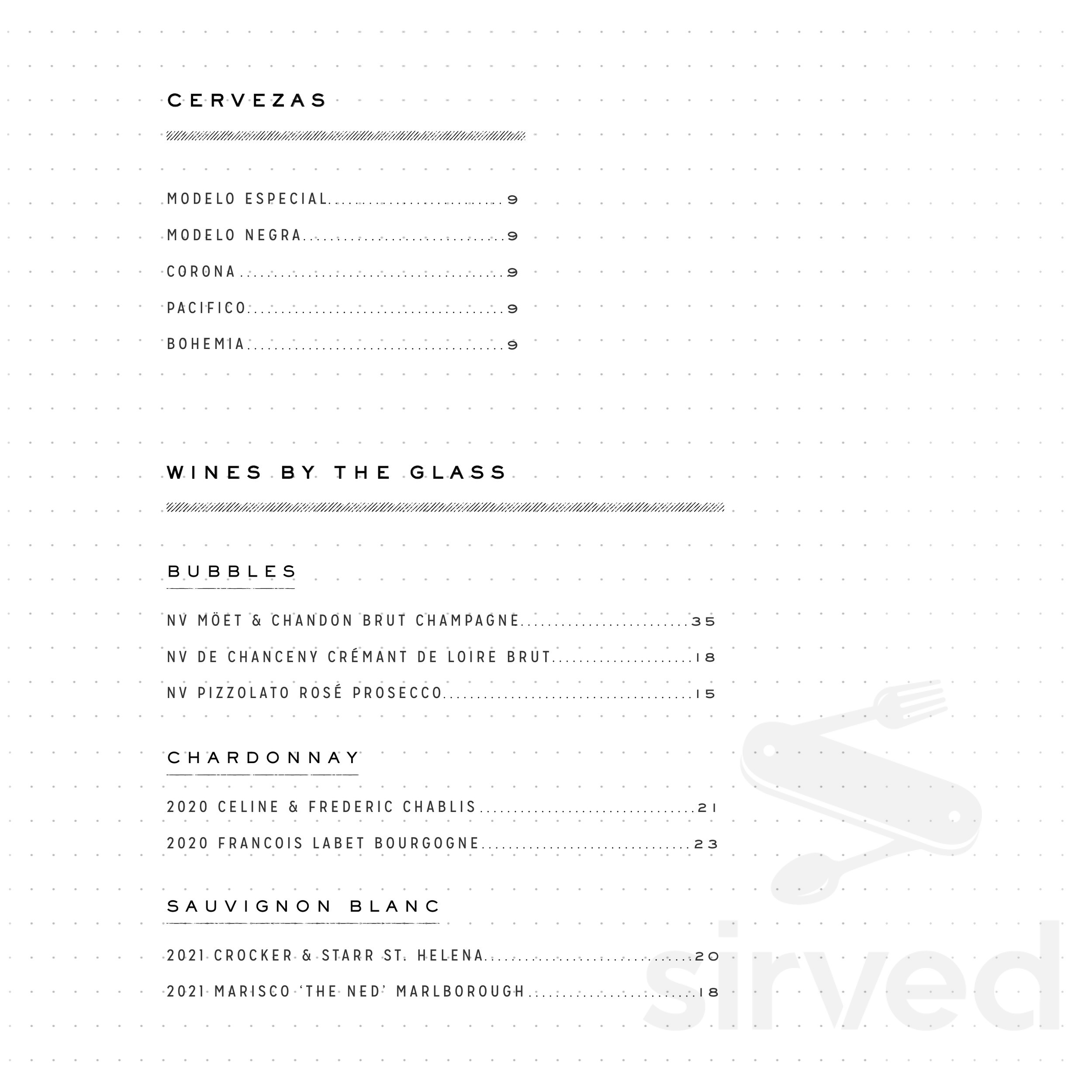 Toca Madera menu in Los Angeles, California, USA