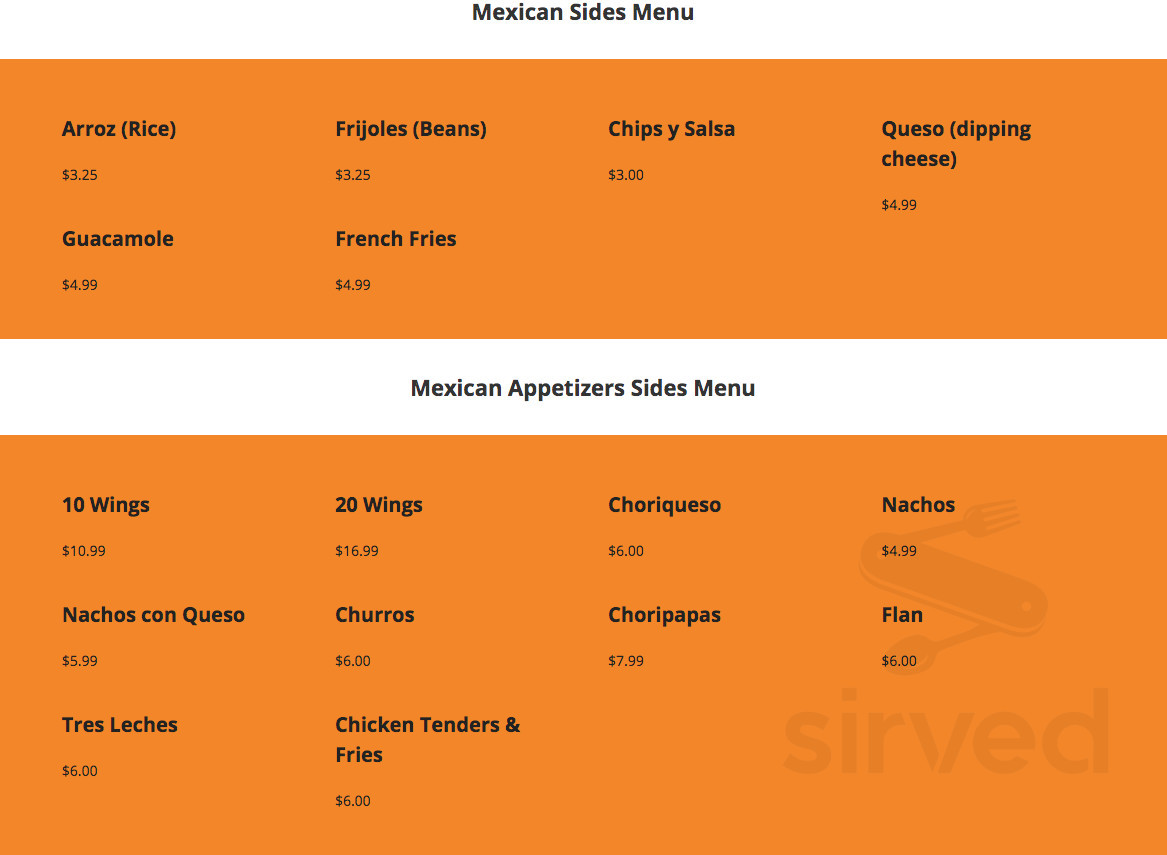 Menu - Niagara Falls NY's Taqueria El Charro | Sirved
