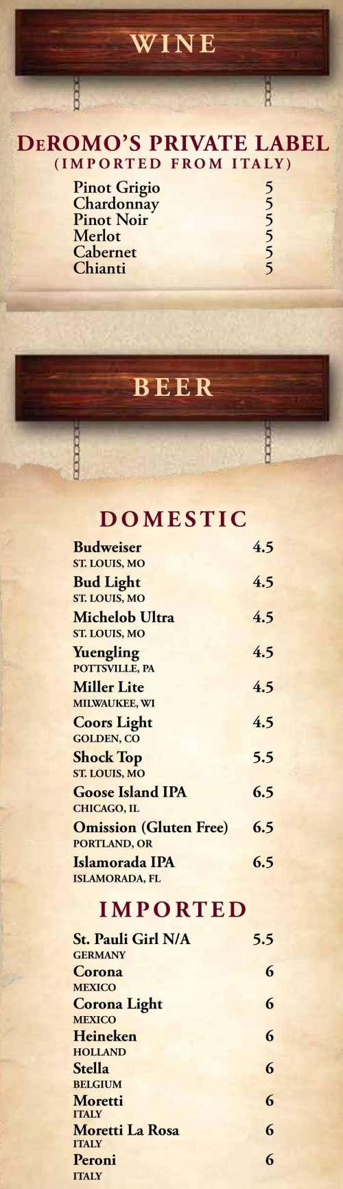 DeRomo's Restaurant menu in Bonita Springs, Florida, USA