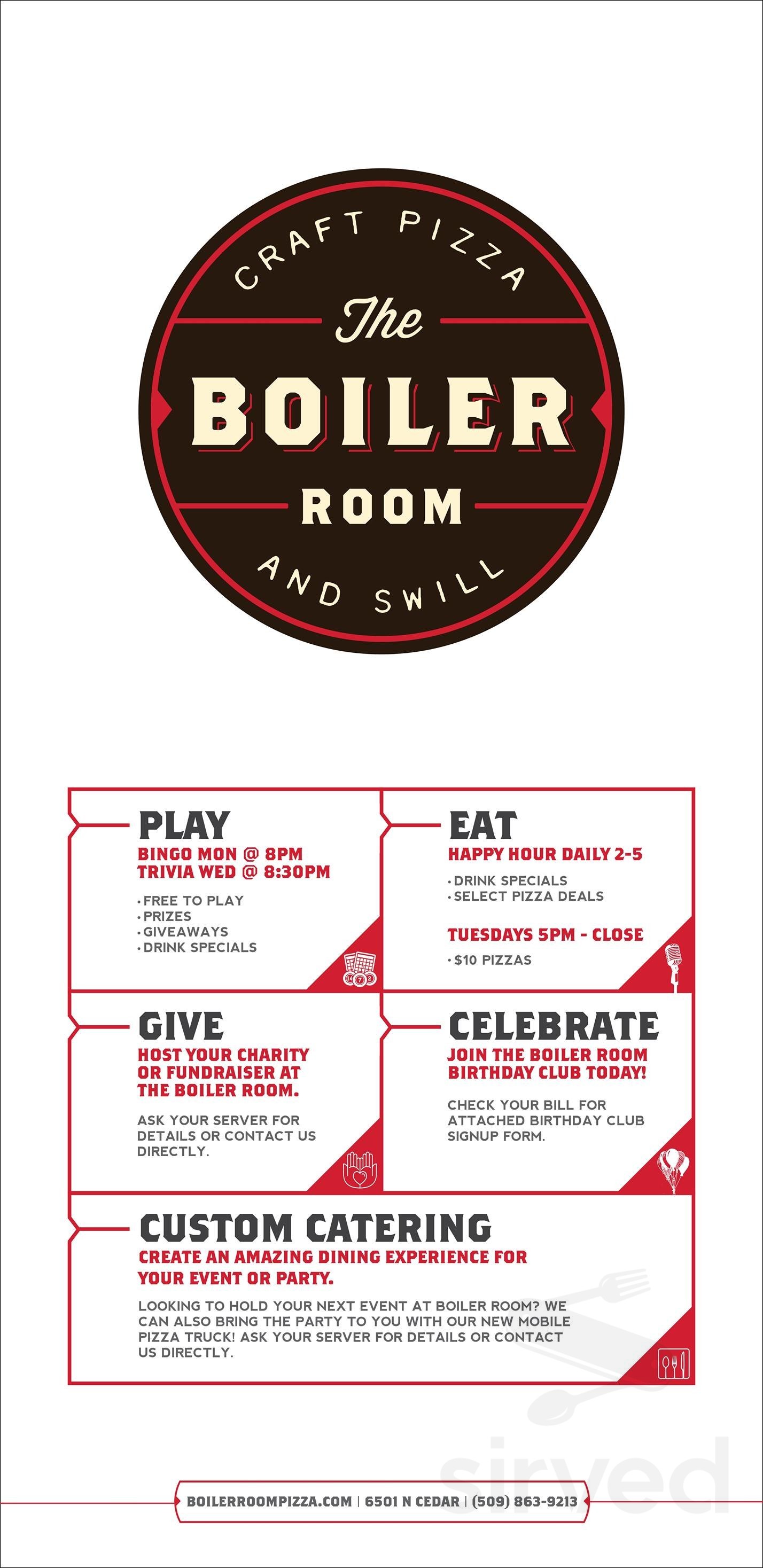 Menu - Spokane WA's The Boiler Room | Sirved