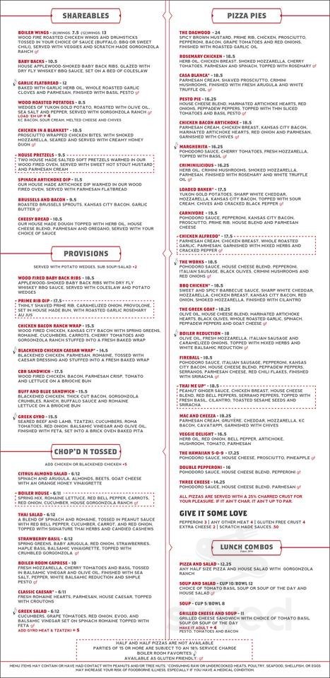 Menu - Spokane WA's The Boiler Room | Sirved