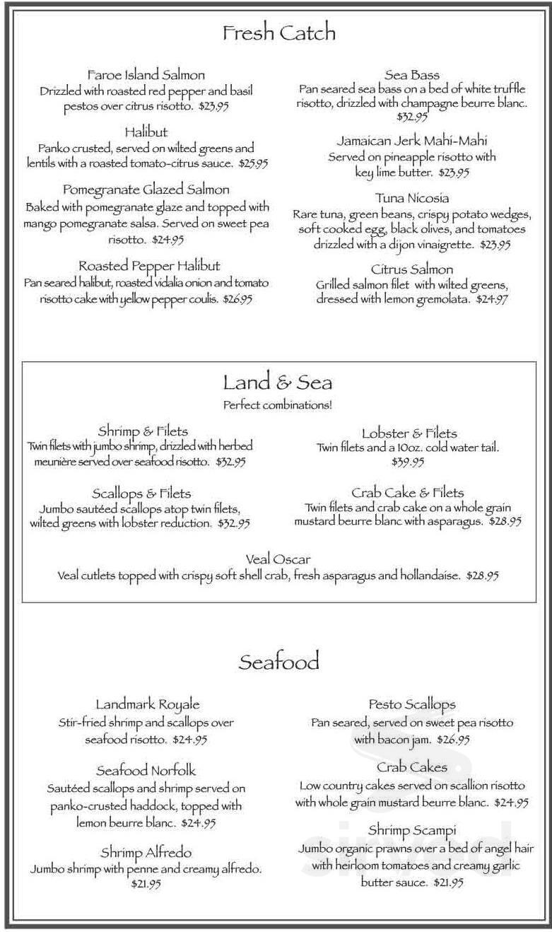 Landmark Restaurant menu in Jamestown, New York, USA