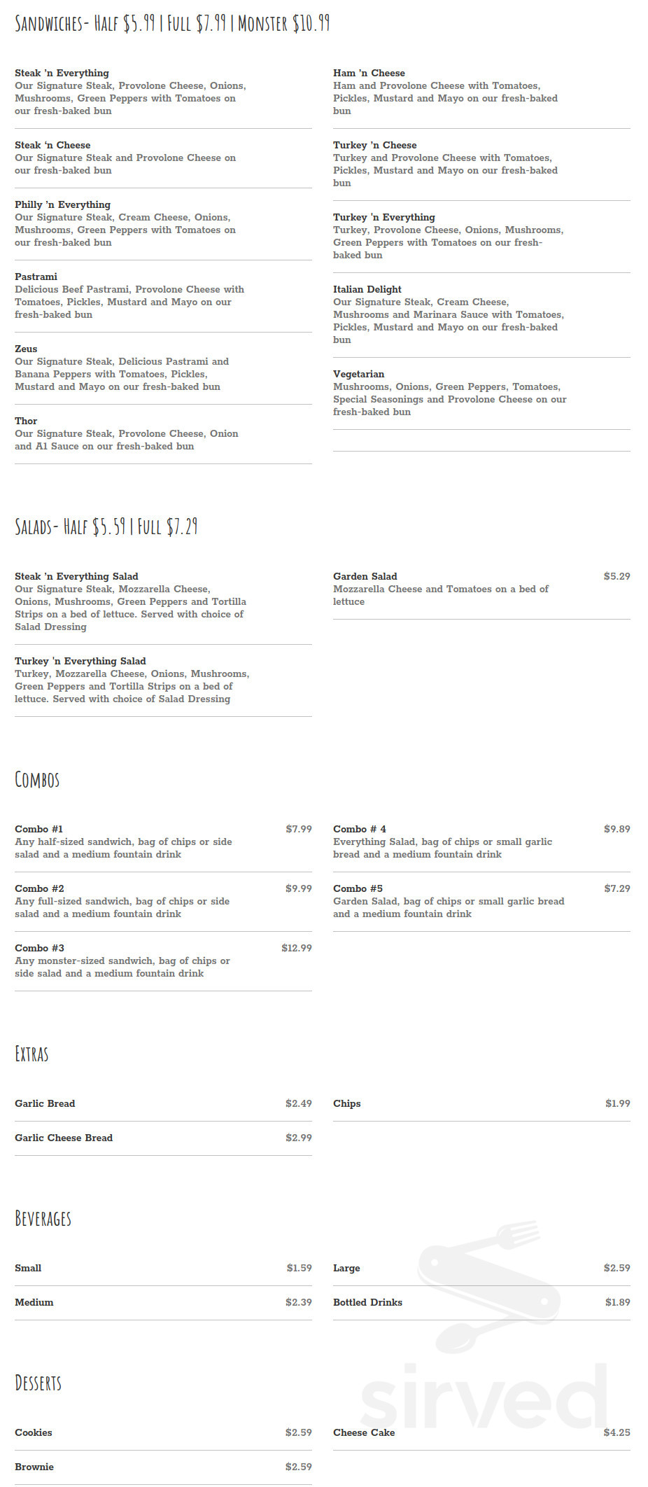 Menu for The Italian Place Cheesesteaks in Lindon, UT | Sirved