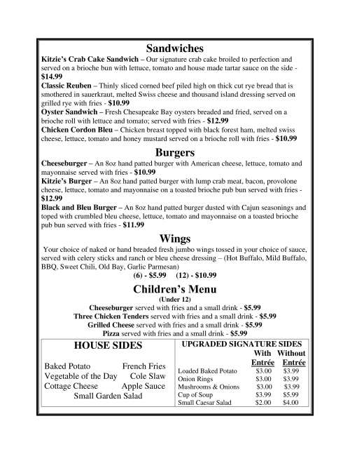 Kitzie's of Spring Mills menu in Martinsburg, West Virginia, USA
