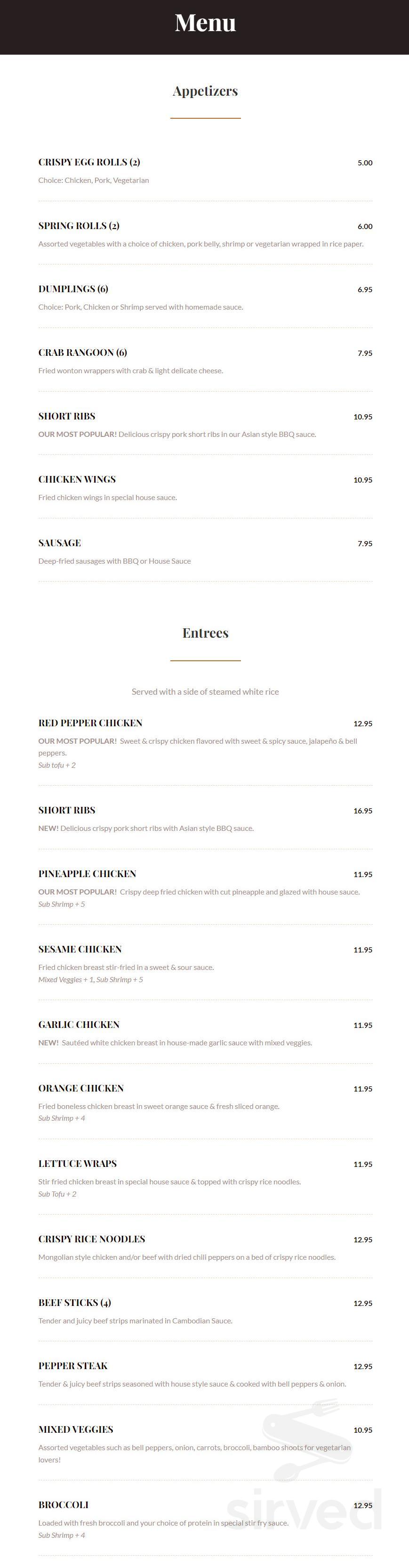 RED PEPPER Lawton menu in Lawton, Oklahoma, USA