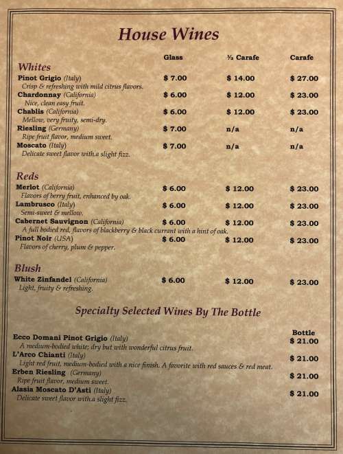 Casa Nova Restaurant menu in Niagara Falls, New York, USA
