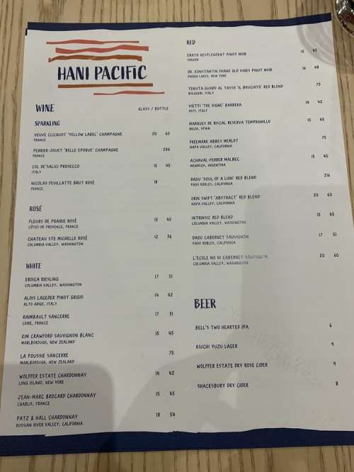 Hani Pacific menu in New York, New York, USA