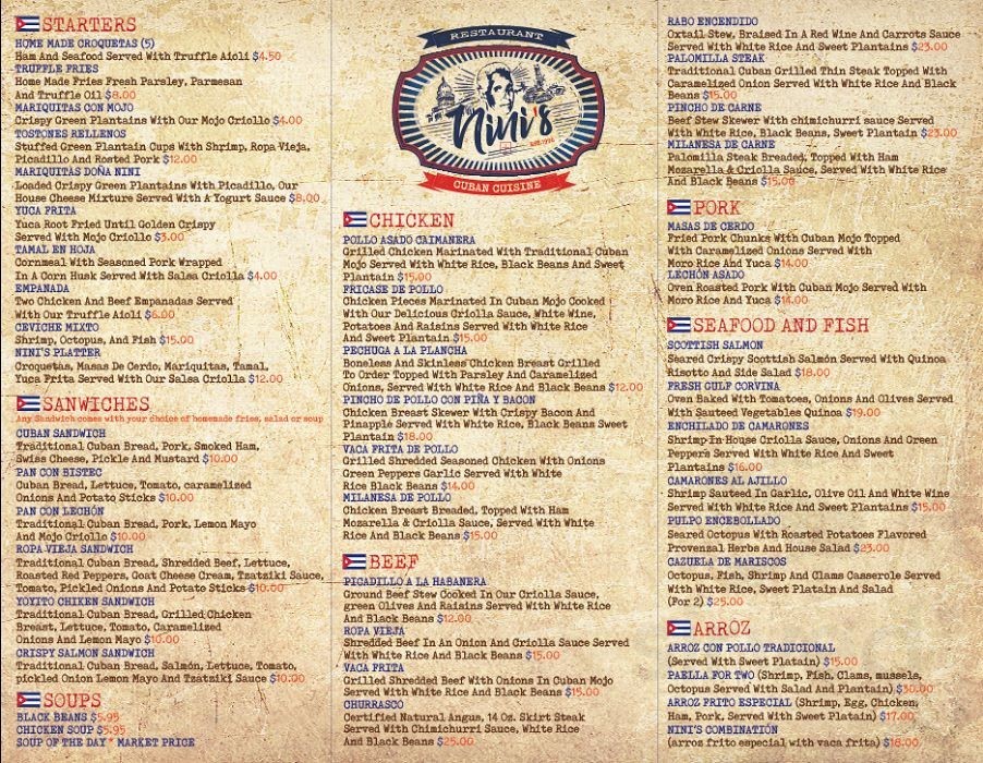 Nini's Cuban Cuisine menu in Indialantic, Florida, USA