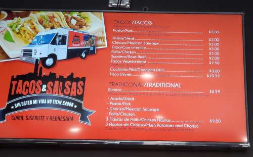Tacos & Salsas menu in Chicago, Illinois, USA