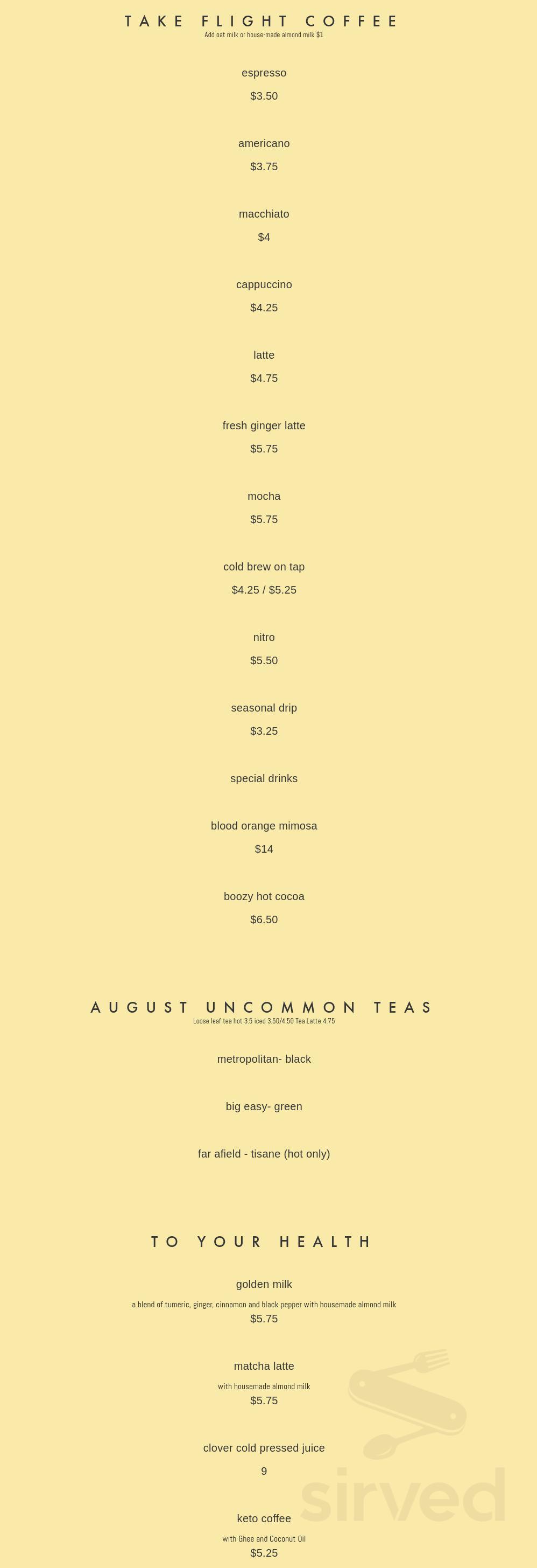 Square One Silver Lake menu in Los Angeles, California, USA