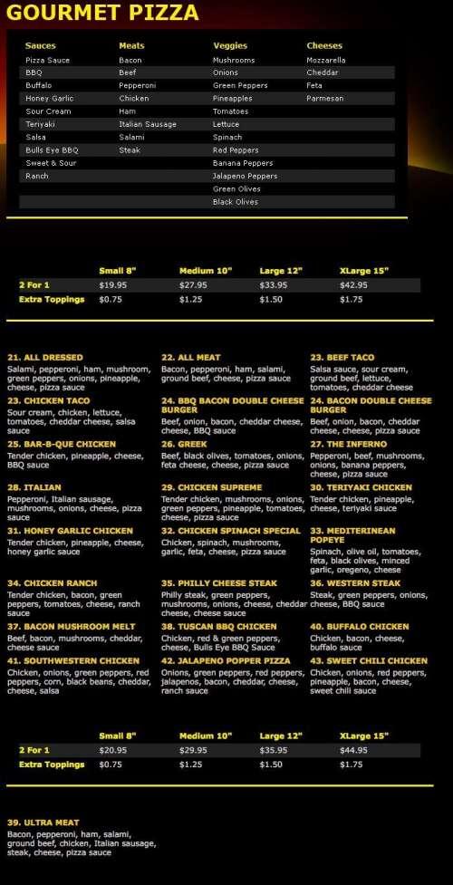 TJ's Pizza menu in Lloydminster, Alberta, Canada