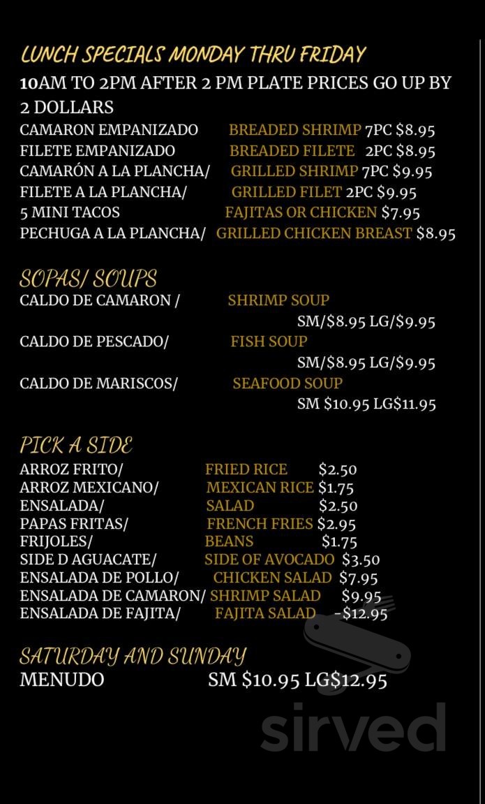 Sara's Kitchen menu in Houston, Texas, USA