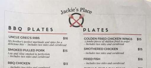 Menu for Jackie's Place in San Jose, CA | Sirved