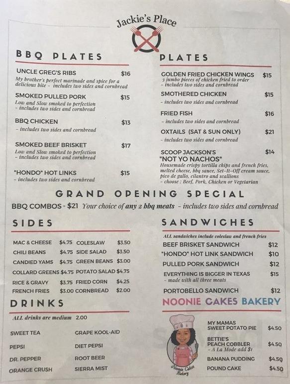Jackie's Place menus in San Jose, California, United States