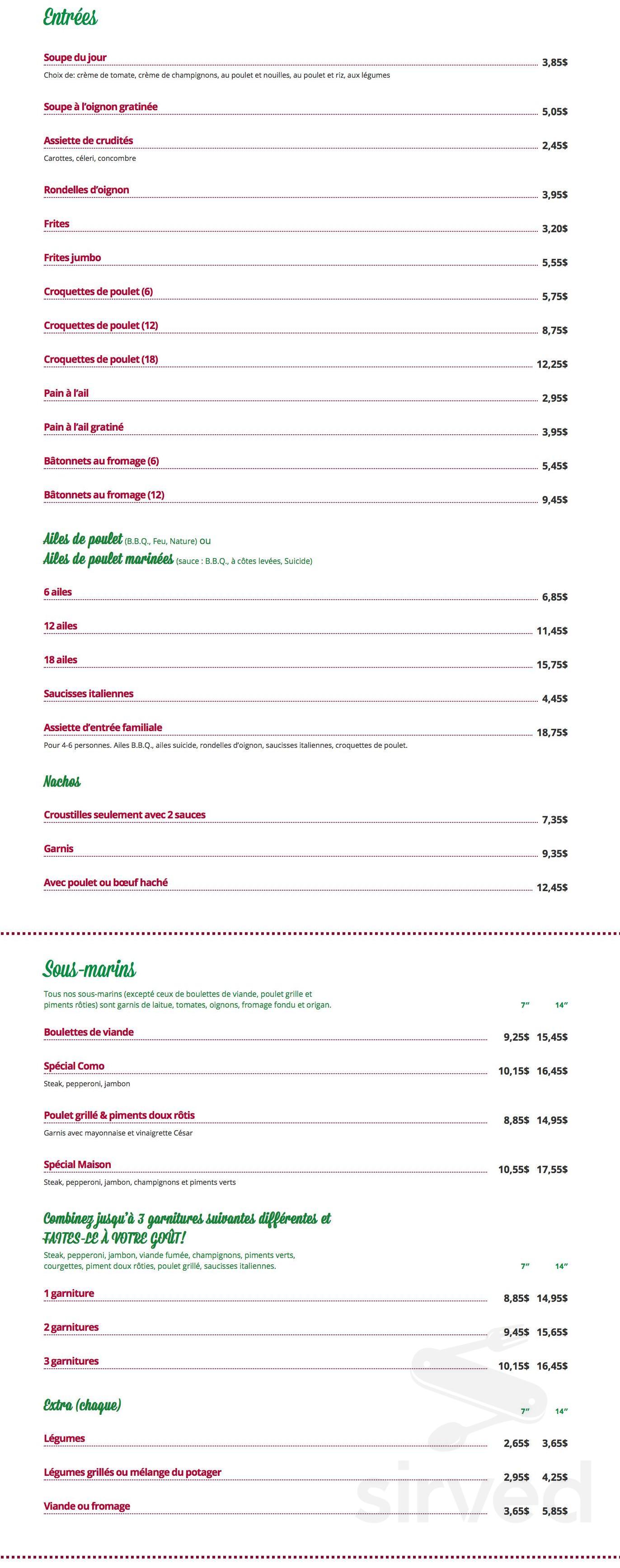 Como Pizzeria menu in Delson, Quebec, Canada