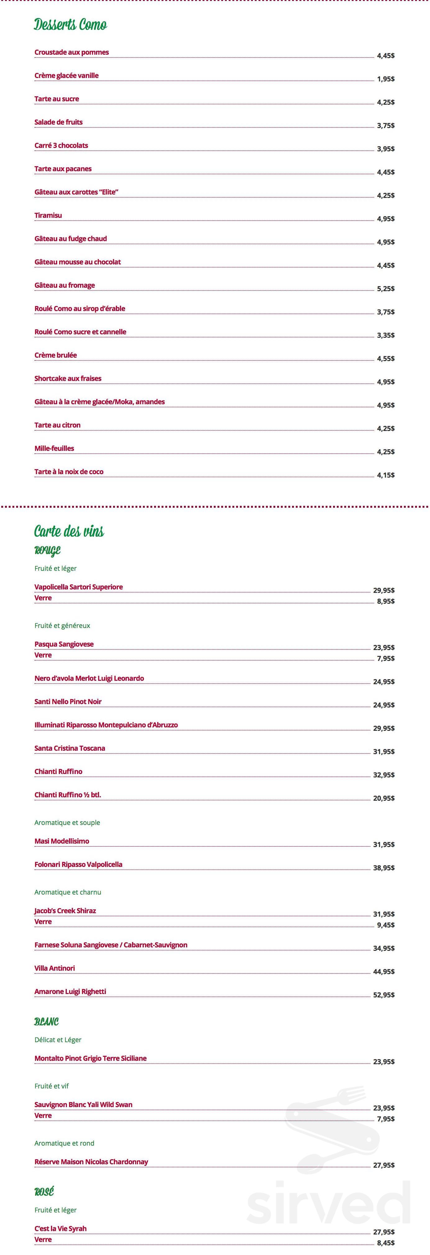 Menu - Delson QC's Como Pizzeria | Sirved