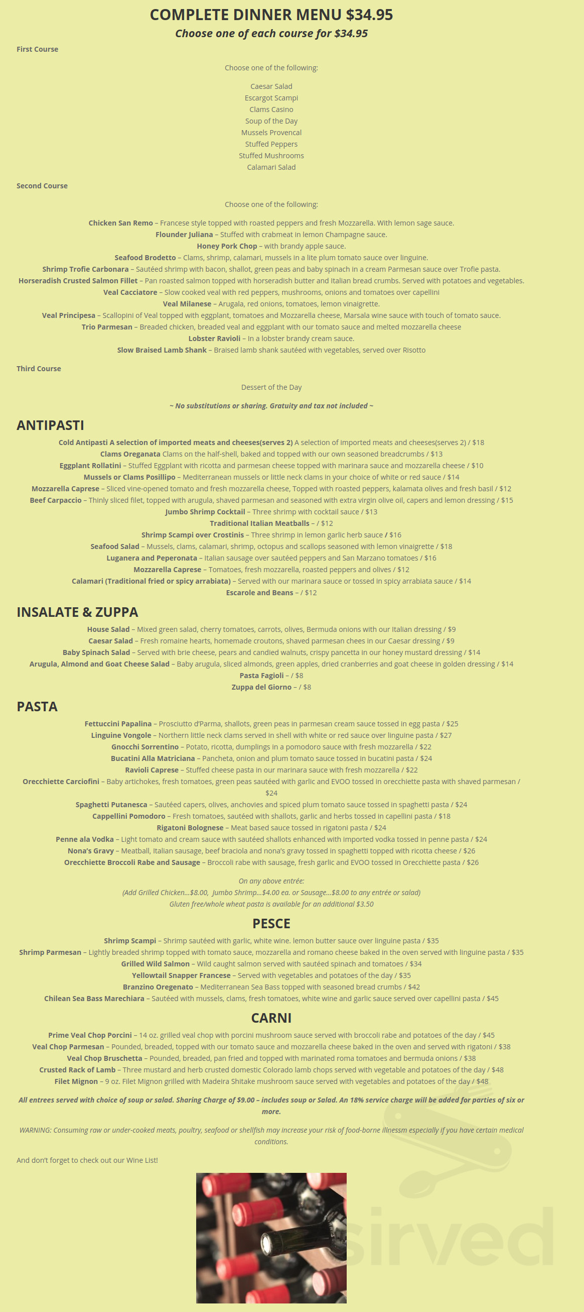 Menu for Josephine's Italian Restaurant in Boca Raton, FL | Sirved