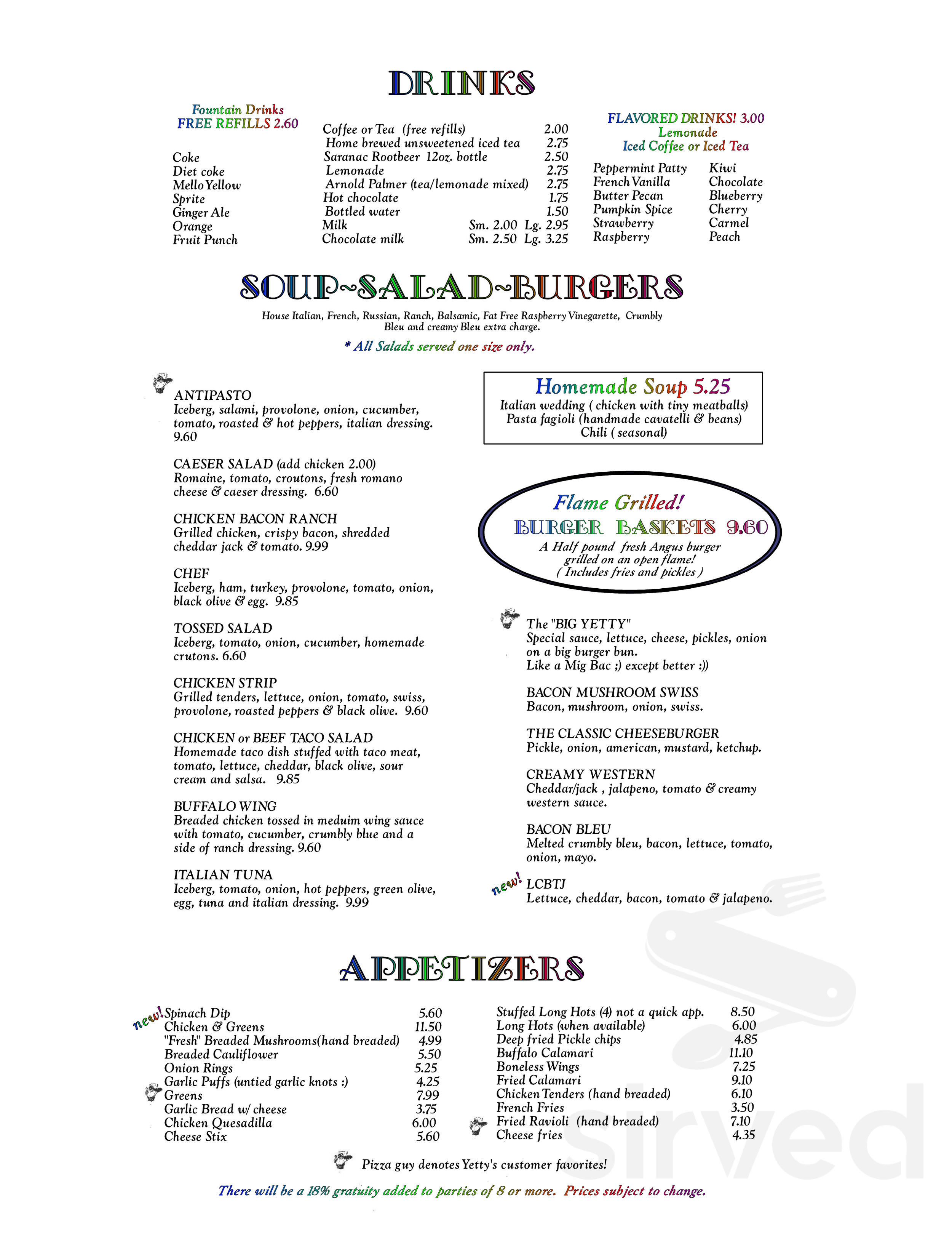 Yetty's Pizza menu in Herkimer, New York, USA