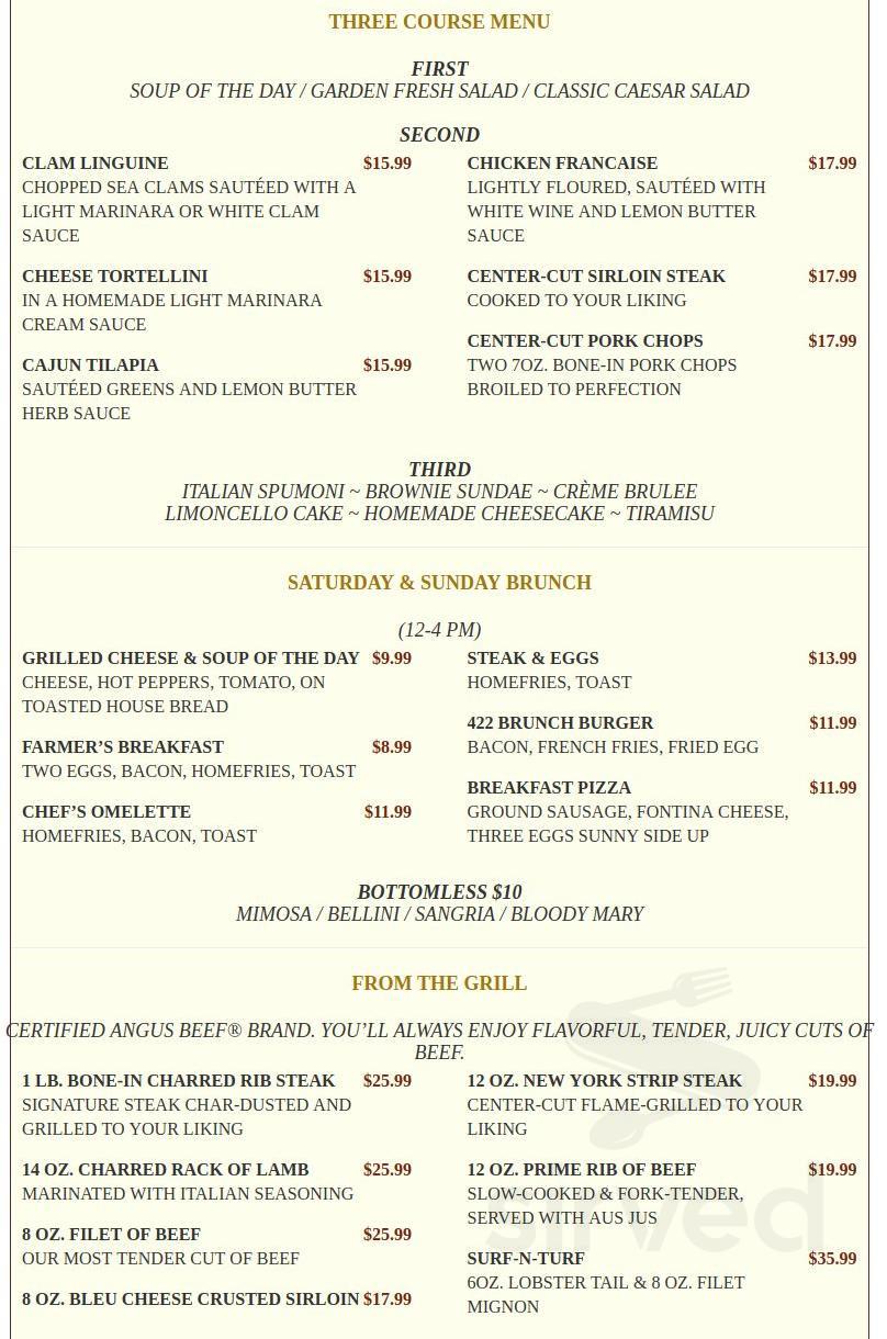 Cafe 422 menu in Warren, Ohio, USA