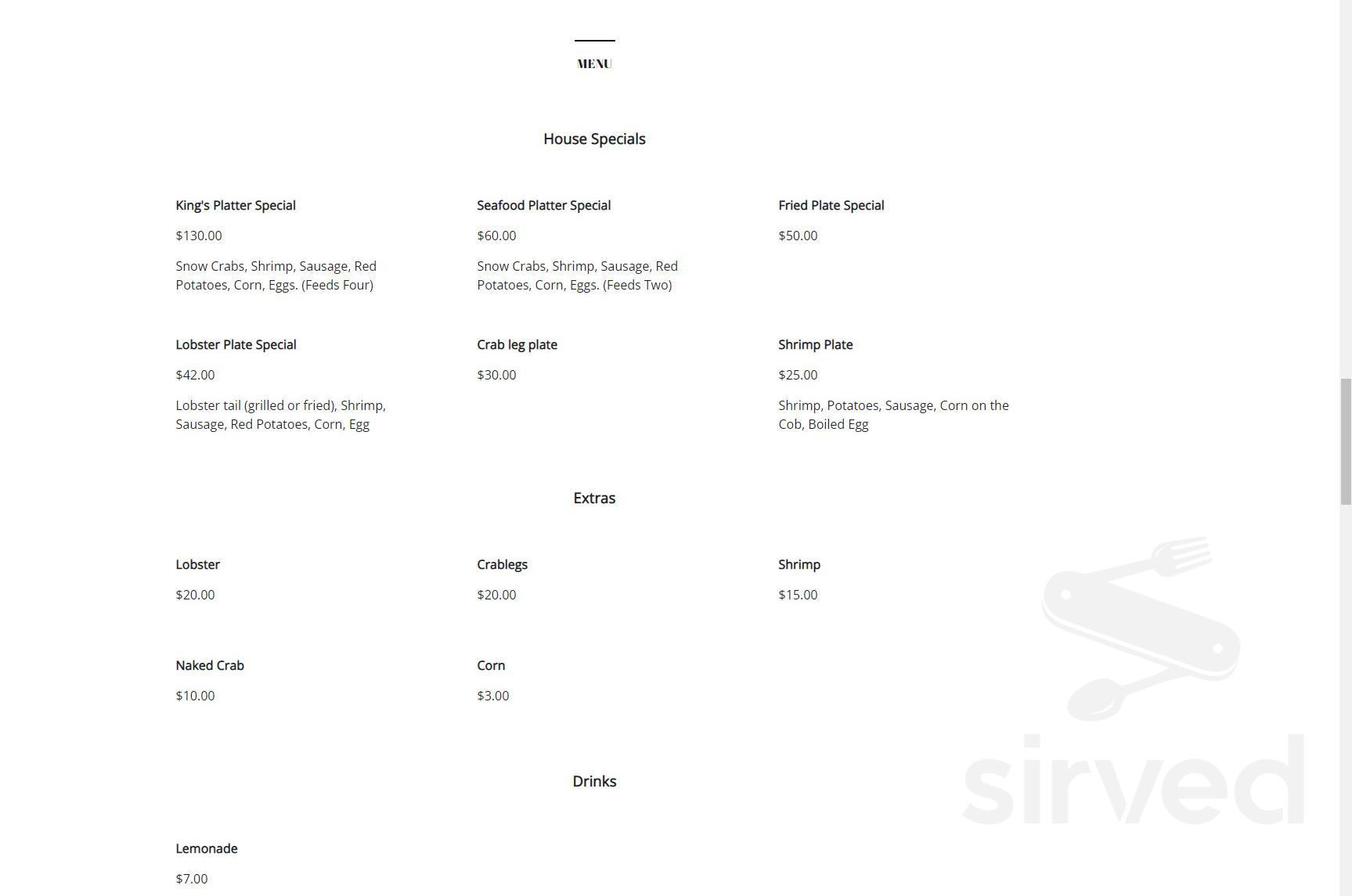 Menu - Chattanooga TN's SEAFOOD KING GENE EXPRESS | Sirved