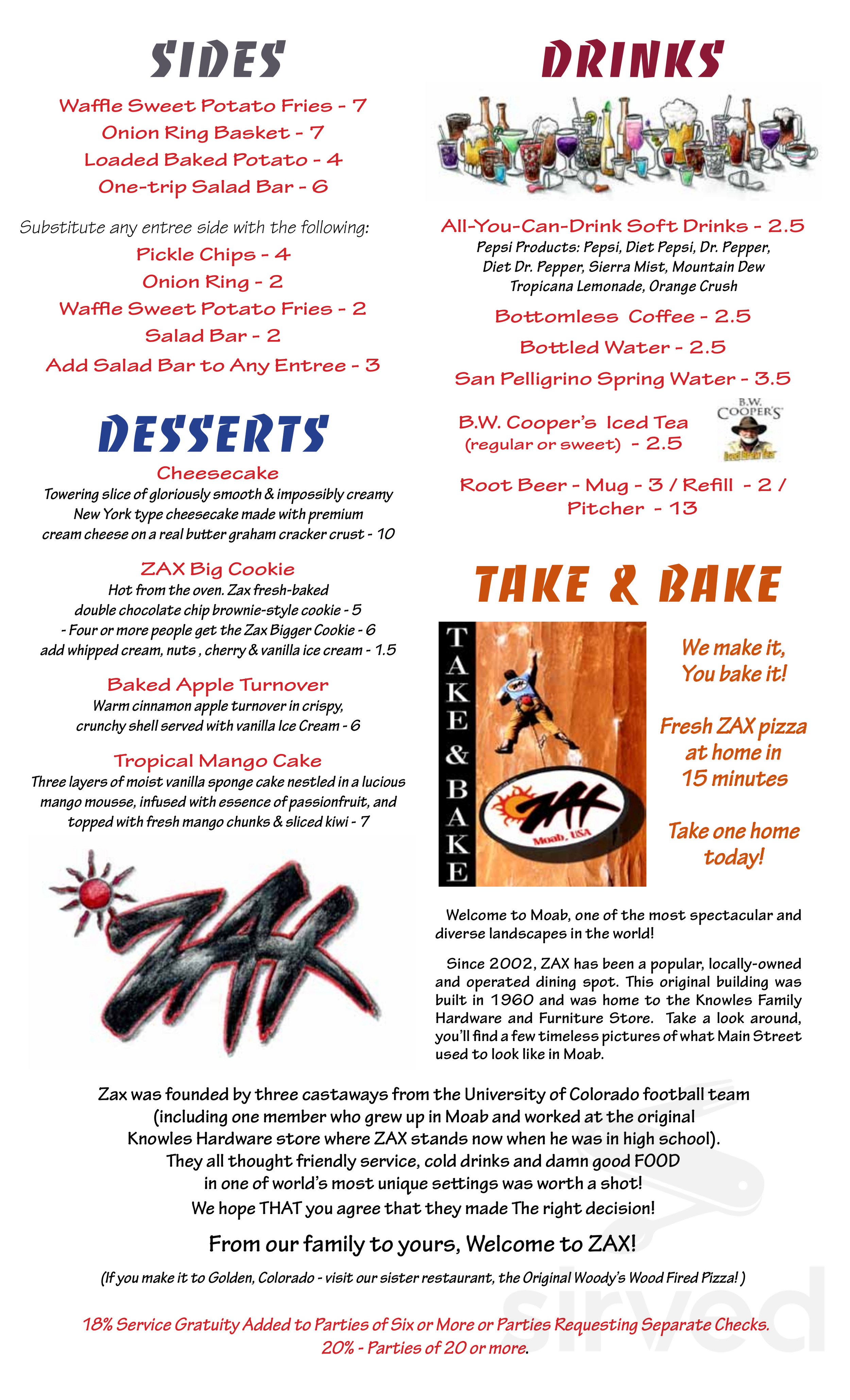 Zax Restaurant menus in Moab, Utah, United States