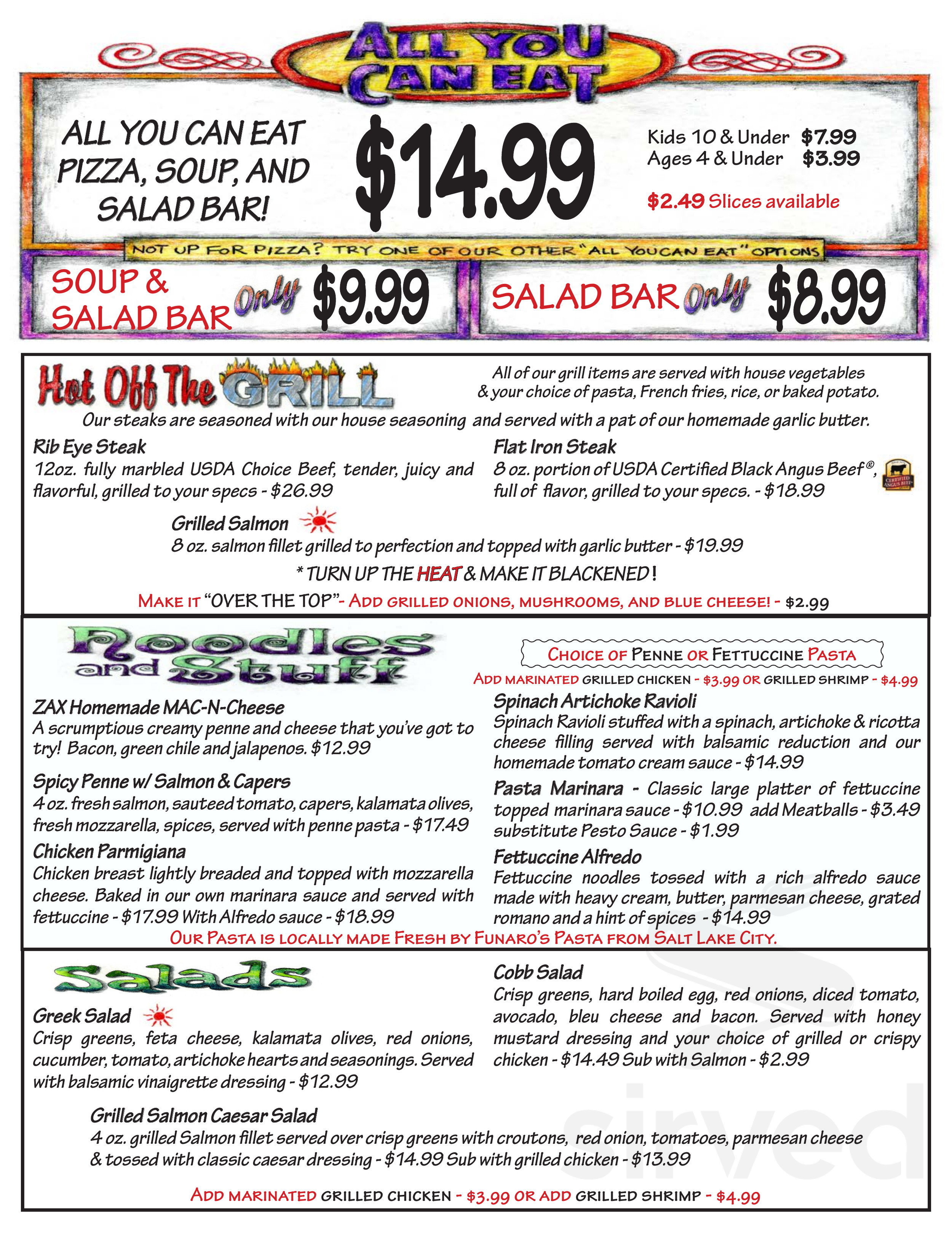 Zax Restaurant menus in Moab, Utah, United States