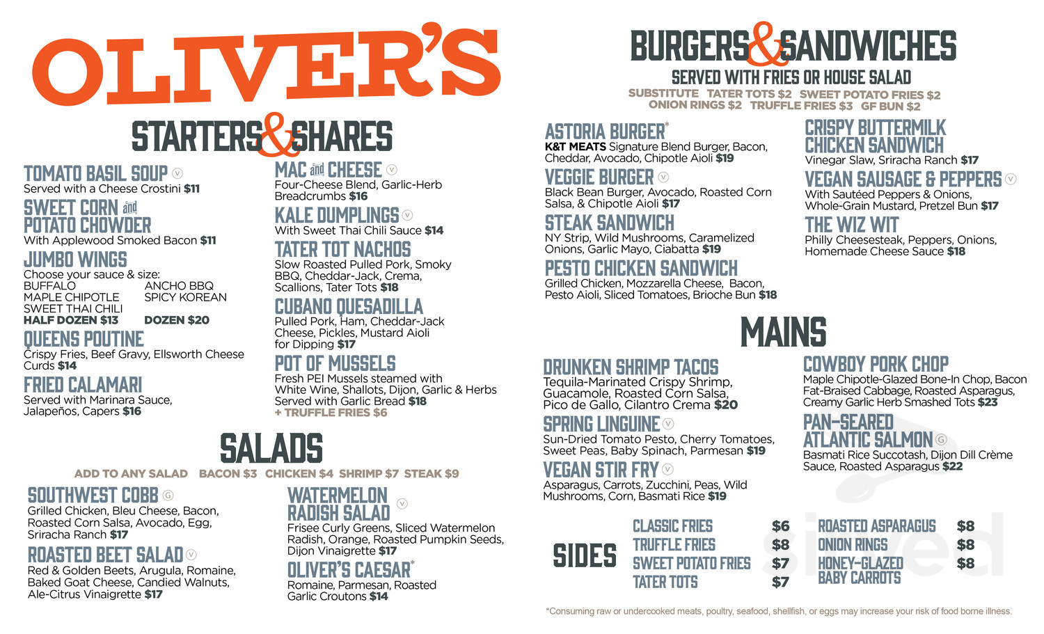 Oliver's Astoria Menu - Queens, New York | Sirved