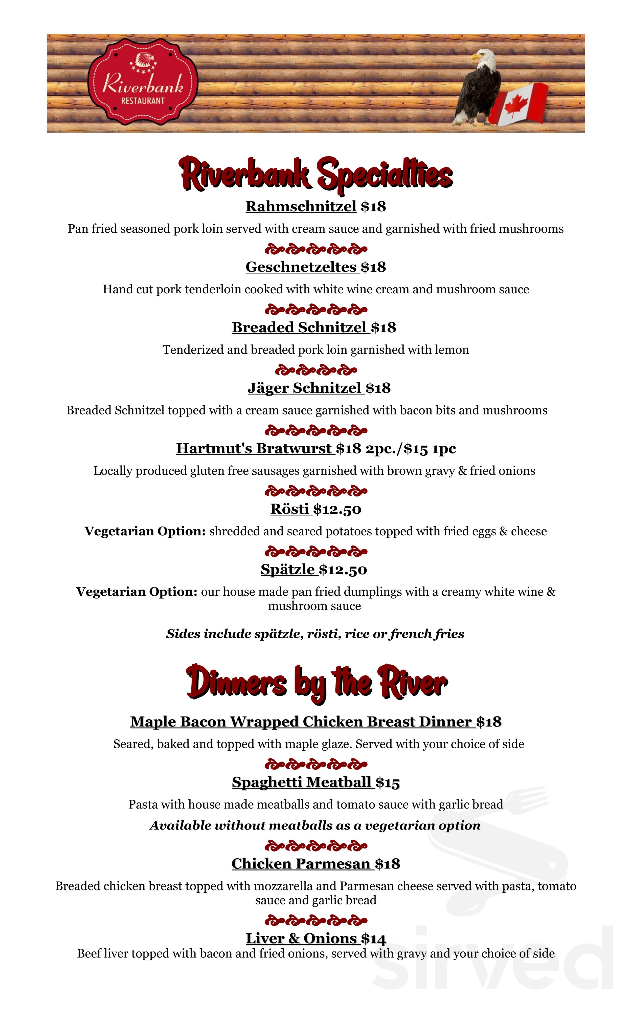 Mira River Cottages menu in Juniper Mountain, Nova Scotia, Canada