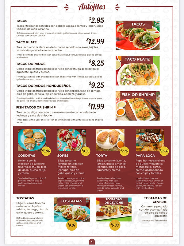 La Papa Loca 2 menu in Lafayette, Louisiana, USA